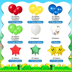 122pc Game Birthday Party Supplies Super Bros Birthday Decorations Party Decorations Include Backdrop, Latex Balloons, Foil Balloons for Boys Girls Game Theme Party