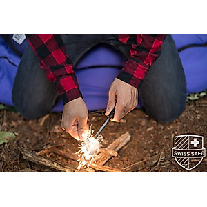 Swiss Safe 5-in-1 Magnesium Ferro Rod Fire Starter Survival Tool - Flint & Steel Striker, Compass, Paracord & Whistle - Emergency Kit for Backpacking, Camping, Hiking - All-Weather - Orange, 2-Pack