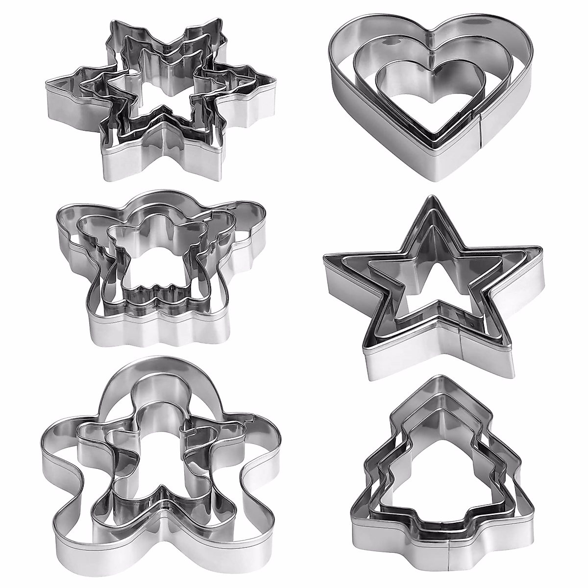 Christmas Cookie Cutter Set - Gingerbread Man, Snowflake, Christmas Tree, Heart, Star, Angel - 18 Piece Christmas Cookie Cutters, Cookie Cutters Christmas Shapes for Holiday Winter Baking