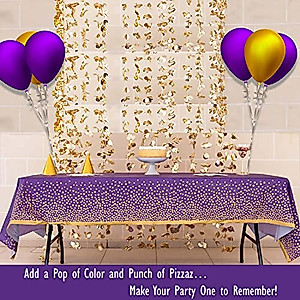 ZULADISE 2 Pack Purple Table Cloths for Parties Disposable Purple Plastic Tablecloth Premium 8ft Purple and Gold Tablecloth for Graduation, Birthday Party Table Cover for Rectangle Tables