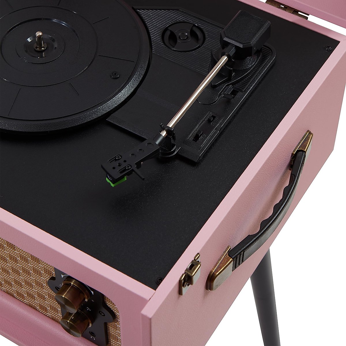 Arkrocket Discovery 3-Speed Bluetooth Record Player Retro Console Turntable with Built-in Speakers and Removable Legs (Pink)