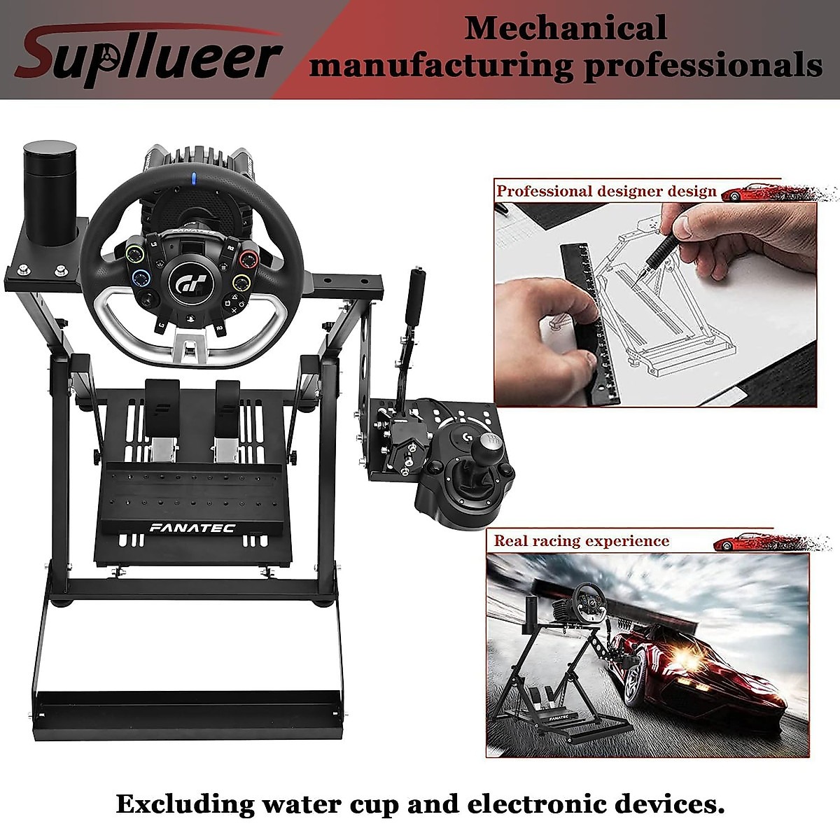 Supllueer Foldable Racing Wheel Stand with Seat Slot Fit for Logitech G25 G27 G29 G920 G923,Thrustmaster T248 T300RS T300 T500,Fanatec,Steering Wheel Stand,No Wheel,Shift,Pedals,TV