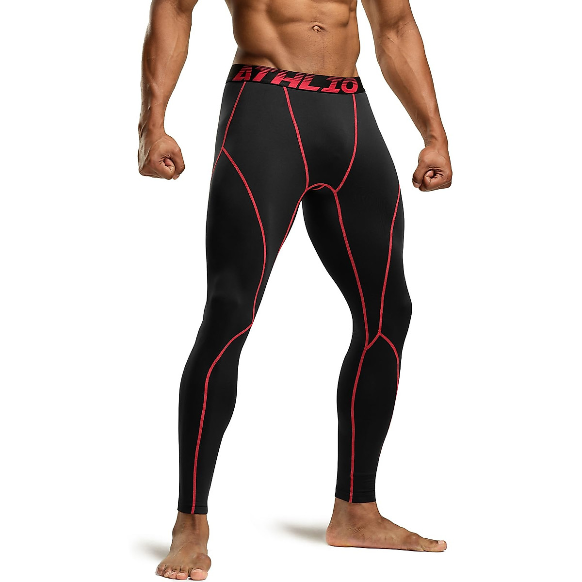 ATHLIO Men's Thermal Compression Pants, Athletic Running Tights & Sports Leggings, Wintergear Base Layer Bottoms, 3pack Thermal Pants Black/Black & Red/Charcoal, X-Large