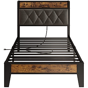 ANCTOR Twin Bed Frames, Storage Headboard with Outlets, Easy to Install, Sturdy and Stable, No Noise, No Box Springs Needed - Perfect for a Good Night's Sleep