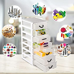 Rempry 7.1"x5.1"x13.2" Mini Organizer Box Storage Container Case with 7 Clear Desktop Drawer Units,White