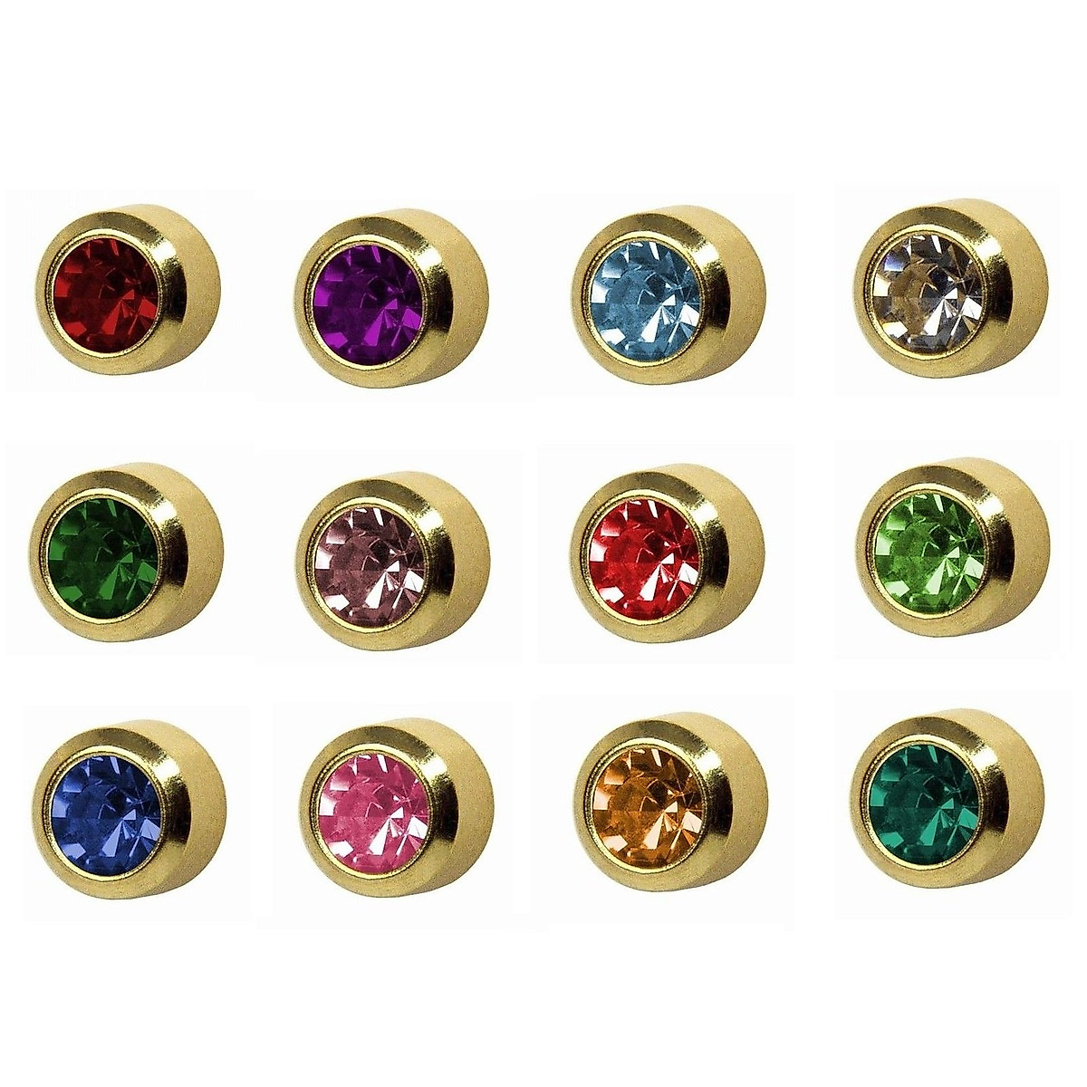 12 Pairs Studex Birthstones Large 5mm Gold Plated Bezel Setting Ear Piercing Stud Earrings