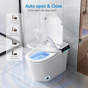 Smart Toilet with Auto Open/Close Lid, Bidet Toilet Pump-assisted, Blackout Flush, Heated Seat, Dual Auto Flush, Warm Water, Foot Sensor Operation, Tankless Elongated Toilets with LED Display