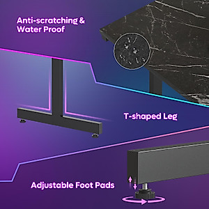 Bestier Gaming Desk with LED Lights, 42 inch Computer Desk with Monitor Stand Gamer Workstation with Cup Holder & Headset Hooks, Modern Simple Style Desk for Home Office, Black Marble