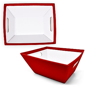 6 Pack Red Velvet Christmas Gift Baskets 8" x 10” Rectangle Xmas Empty Gift Basket with Handles Cardboard Market Tray for Gifts Giving Holiday Decorative Present Wrapping