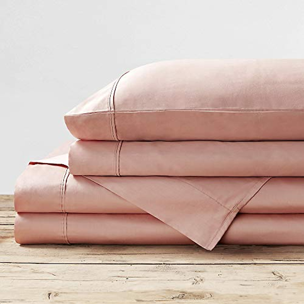 Brielle Home 400 Thread Count Sheets Solid 100% Cotton Cooling Hotel Quality with Deep Pockets Sateen Sheet Set 4 Pieces, King, Rose