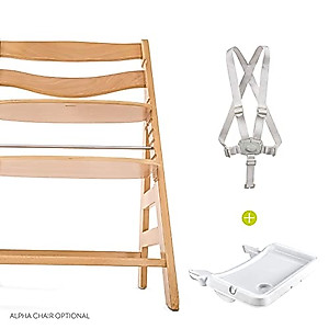 Hauck - Fun for Kids Hauck Alpha Tray + 5-Point Harness, 3 in 1 Table Set for Hauck Wooden Highchair Alpha+, Depth Adjustable Table, Removable Tray, Cup Moulding, Elevated Edge, White