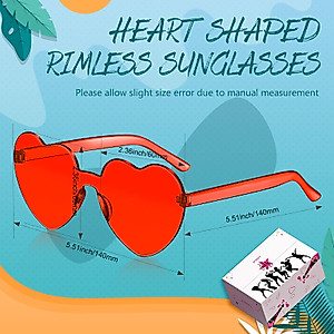 RTBOFY 2 Pack Red Heart Sunglasses for Women Rimless Heart Shaped Glasses Bulk Party Favor Valentines Day