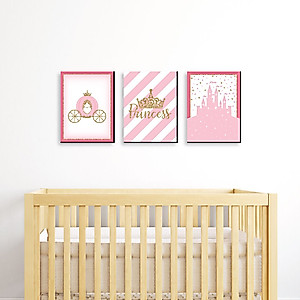 Big Dot of Happiness Little Princess Crown - Castle Nursery Wall Art and Kids Room Decorations - Gift Ideas - 7.5 x 10 inches - Set of 3 Prints