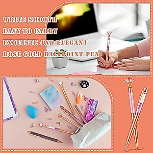 9 Pcs Ballpoint Cute Pens Set Leopard Fancy Pens Liquid Sand Glitter Pens Crystal Big Diamond Pen Crown Pretty Pens Metal Slim Ballpoint Pens Girly Black Ink for Home Wedding School Office (Rose Gold)