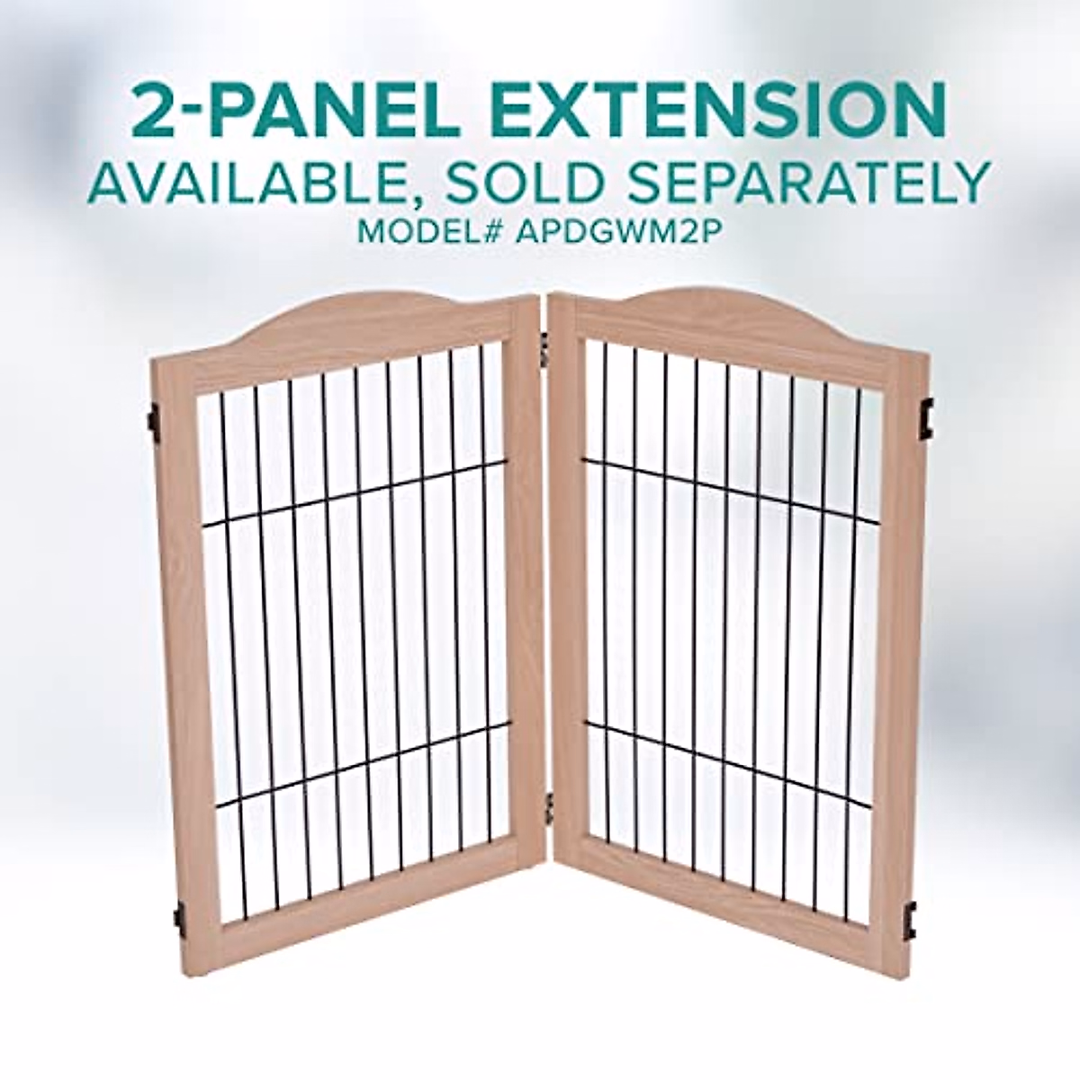 Arf Pets Freestanding Dog Gate with Door, 4 Panel 360° configurable Wooden Wire Fence, 89" Wide, 31.5" Tall, Foldable, Support Feet Included, for The House - Indoor Use