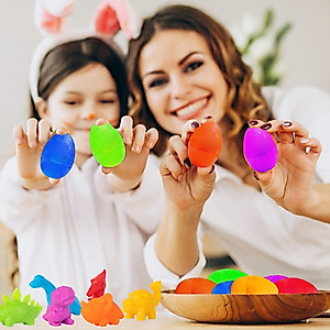 48Pcs Easter Eggs Prefilled Plastic Easter Eggs with Counting Dinosaurs Toys Inside Filled, Toddler Preschool Learning Activities Toys for Kids Easter Basket Stuffers Egg Fillers Gifts (Dinosaur)