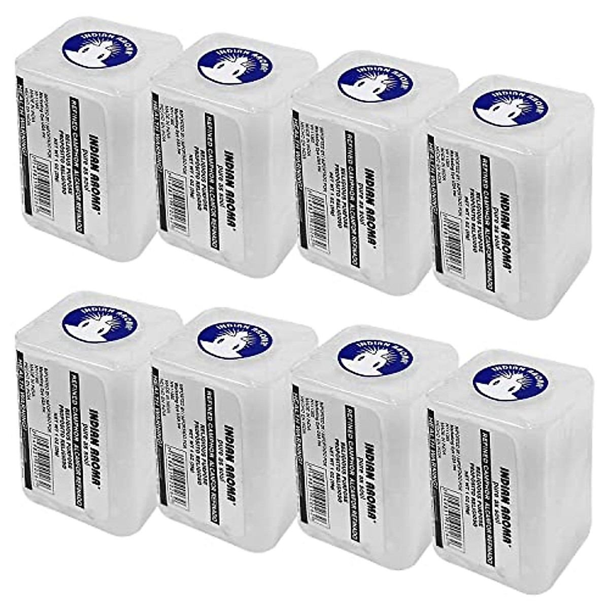 Indian Aroma Box of Premium Quality Refined Camphor Blocks for Aromatherapy, Kapoor Pooja, Odor Eliminator, Puja, Alcanfor, alcanfor en bloques8 Blocks (225 Grams)