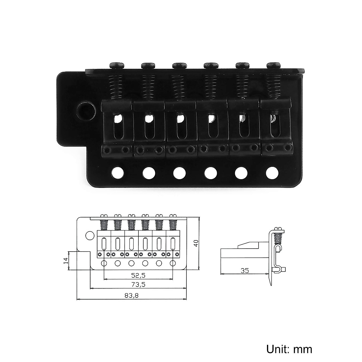 Metallor 6 String Guitar Tremolo Bridge with Whammy Bar for Fender Strat Squier Style Electric Guitar Black.
