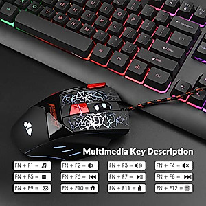 Rii Gaming Keyboard and Mouse Combo,Wired Keyboard and Mouse Set,Full Size LED Rainbow Backlit Keyboard, Gaming Keyboard for Windows/Mac/PC/Chrome and Office/Home/Gamers