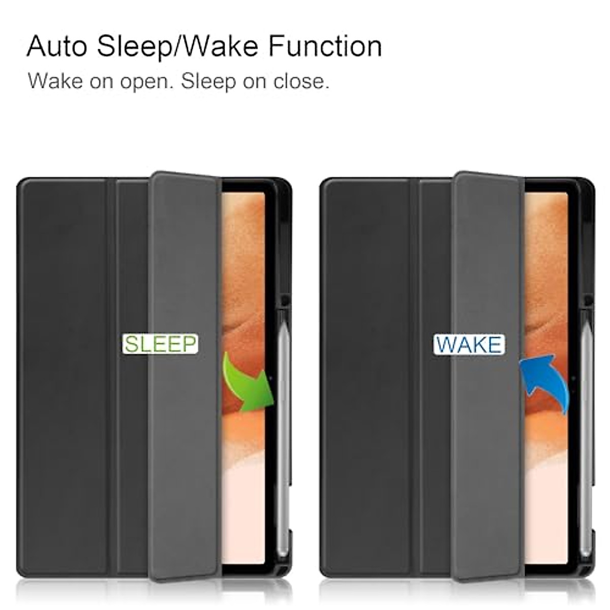 Case for Samsung Galaxy Tab S7 FE 12.4-Inch 2021 Release Model (SM-T730/733/736/738) Smart Slim Tri-Fold Tablet TPU Leather Cover With Auto Wake/Sleep for Samsung Galaxy Tab S7 FE Cover (Black)