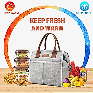 EASYFUN Lunch Bag for Women & Men, Large Insulated Lunch Box Cooler Tote Bags, Adult Reusable Lunch Boxes with Water Resistant for Work, School, Travel and Picnic (Grey)
