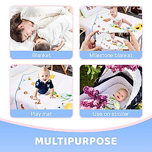 CHILDREN'S GANG Baby Boy Monthly Milestone Blanket, 60"x40" Baby Girl Month Blanket, Newborn Baby Shower Photography Backdrop Blanket with Floral Wreath + Frames (Bee)