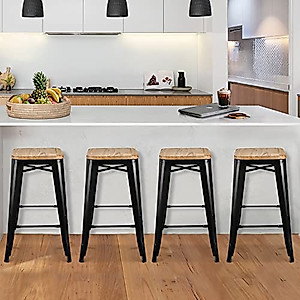 ZENY Metal Bar Stools Set of 4, Counter Height 26" Stools with Wooden Seat Stackable Indoor/Outdoor Barstools, 330 lbs Capacity