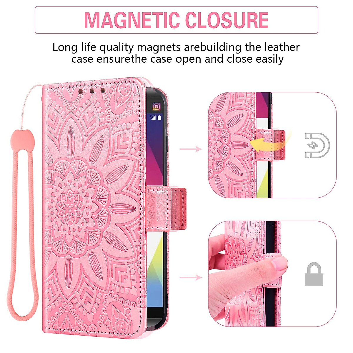 Asuwish Phone Case for LG V20 with Tempered Glass Screen Protector and Flower Leather Wallet Flip Cover Credit Card Holder Stand Cell Accessories LGV20 LG20 V 20 ThinQ Boys Girls Women Men Rose Gold