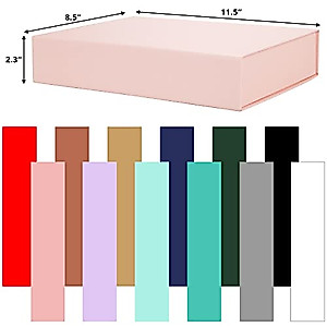 MOZRRO Gift Box with Lids, 11.5 x 8.5 x 2.3 In Magnetic Closure Collapsible Gift Boxes for wraps gifts of T-Shirts, Gloves, Scarves, Candy, Baby Clothes, Jewelry, Books, Comes with a Ribbon(Pink)