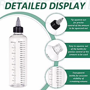 BENECREAT 8 Pack 8oz Large Transparent Plastic Dispensing Bottle with Twist Cap and Graduated Measurement for Liquids, Inks, Oils, Arts and Crafts