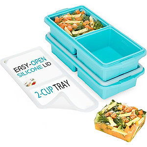 XOMOO Silicone Freezer Tray With Lid-Soup Freezer Container molds-2-cup Extra Large Ice Cube Tray-makes 4 perfect 500ml portions cubes, For freezing soup,stews,sauces.Oven&Dishwasher-Safe(2-Pack)
