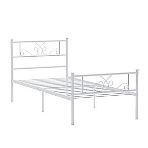 SimLife Metal Twin Bed with Storage Solid Steel Legs Great for Boys and Girls Toddler Princess Bed Frame Kid's Day Bed No Box Spring Need White