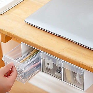 YOSKAEDI Under Desk Drawer Storage with 3 Drawers, Large Desk Drawer Attachment for office, Drawer Organizer Slide Out, Plastic Stick on Drawer White