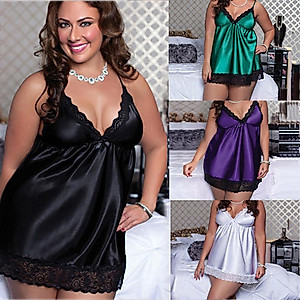 Aniywn Lingerie for Women, Plus Size Lingerie for Women, Spaghetti Strap Negligee Nightgown Chemise Slip Dress for Women Black