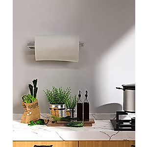 Paper Towel Holder Wall Mount-Adhesive or Drilling Stainless Steel Paper Towel Holder Under Cabinet Mount for Kitchen Bathroom (Silver)