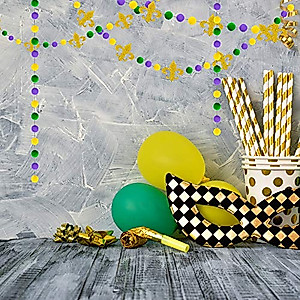 3 Pieces Mardi Gras Garland Wool Felt Ball Pom Pom Garland Ornaments Gold Purple Green Felt Ball Banner Hanging Decorations for Mardi Gras, Wedding, Party Supplies, Home Decor