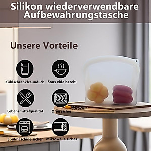 Kelina 1/2 Gallon Reusable Silicone Storage Bag,Food Storage Container Set,Microwave and Dishwasher Safe,Leak-free,Clear
