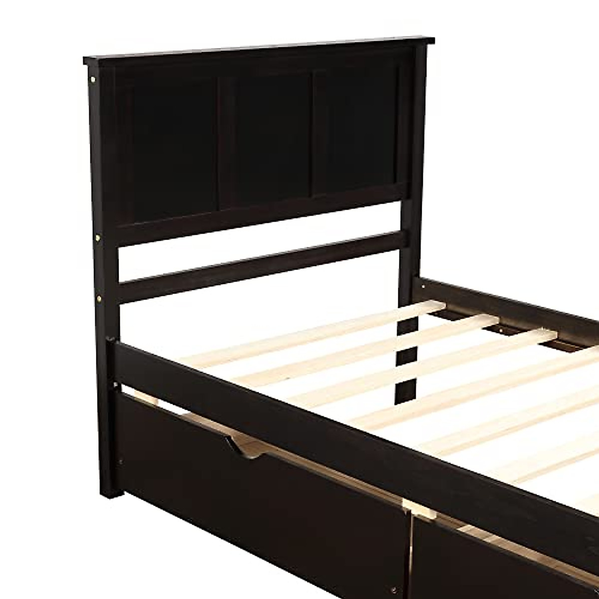 FIQHOME Twin Bed with Drawers,Platform Storage Bed, 2 Drawers with Wheels,Wood Bed Frame with Headboard and Footboard,Twin Size Frame, Espresso