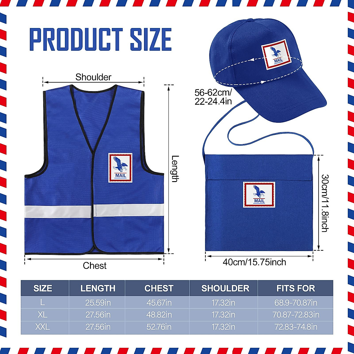 Hicarer Mailman Costume Adult Mail Carrier Costume Kit Halloween Costume for Adults Career Cosplay Halloween Postal Costume (Large)