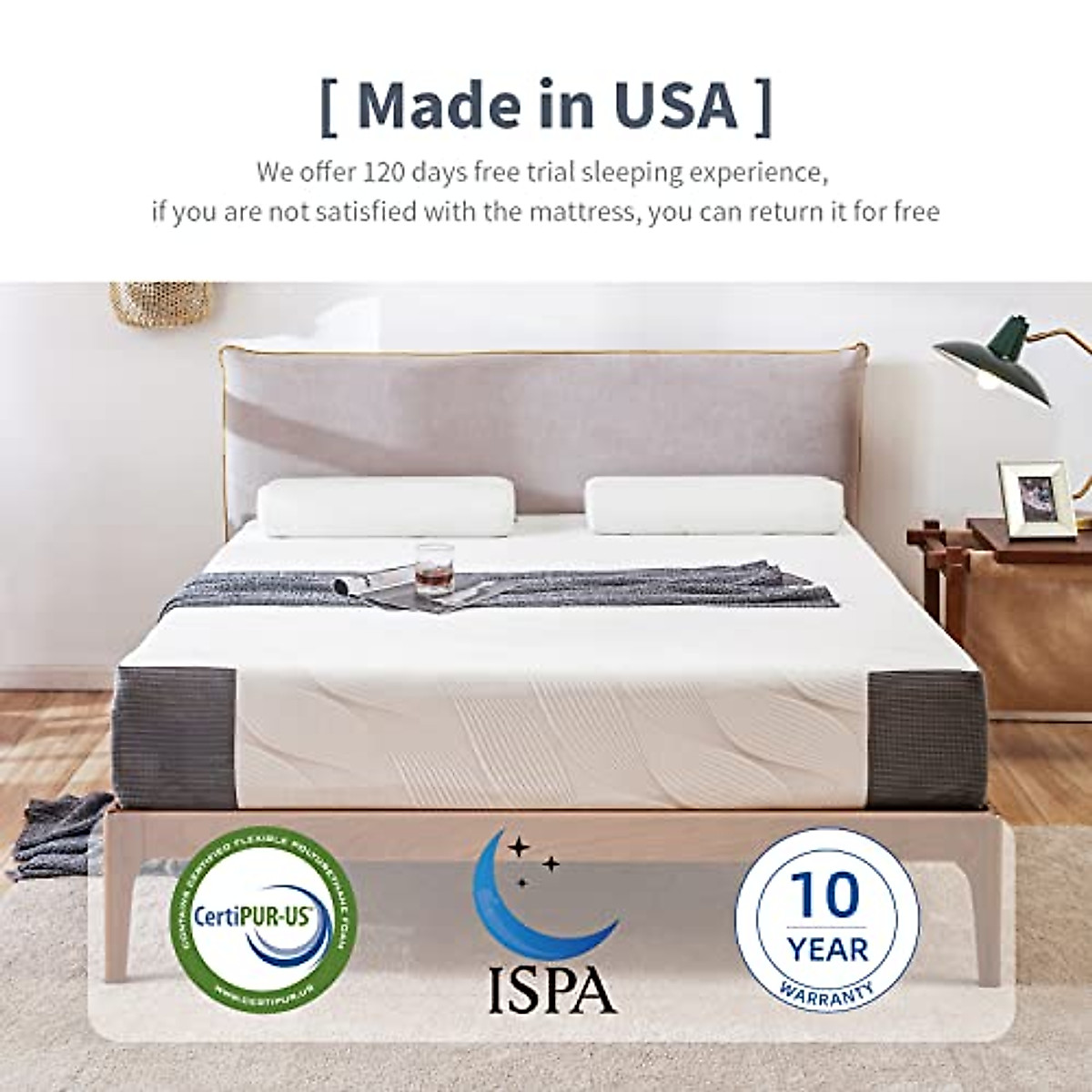 10 Inch Hybrid Memory Foam Mattresses,Twin Size Cooling Gel Mattress in a Box,Pressure Relief Mattress with Breathable Mattress Cover,Medium-Firm Mattress/Certipur US Certified/Made in USA-Twin