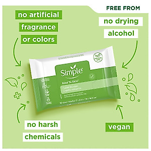 Simple Kind to Skin Facial Wipes Gentle and Effective Makeup Remover Cleansing Free from color and dye artificial perfume and harsh chemicals, 25 Count (Pack of 2)