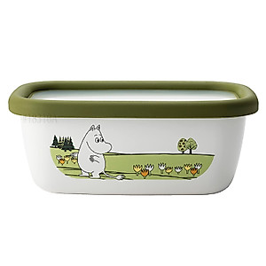 Fuji Enamel MTG-B1 Storage Container, Enamel, Shallow Type, Square Container, Small, Moomin Olive