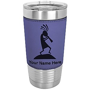 LaserGram 20oz Vacuum Insulated Tumbler Mug, Kokopelli, Personalized Engraving Included (Faux Leather, Dark Purple)
