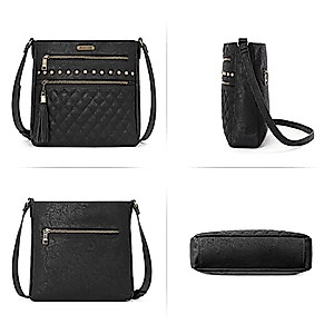 CLUCI Crossbody Bags Purses for Women, Leather Messenger Tassel Bag, Medium Travel Handbags Multiple Pockets, Fall Vintage Shoulder Bags Black