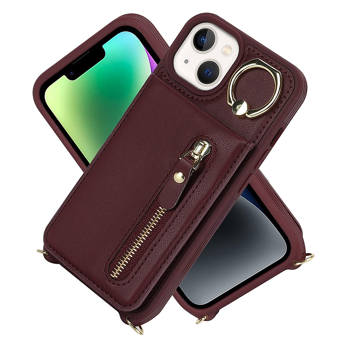 Jaorty Phone Case for iPhone 14 Plus with Strap,for iPhone 14 Plus Case Wallet with Card Holder for Women,Crossbody Lanyard Cases with Zipper Pocket Kickstand Ring Holder 6.7",White Leopard