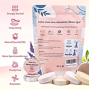 Poleview Shower Steamers Aromatherapy, Variety Pack of 15 Shower Bombs with Essential Oil for Home SPA, Relaxation, Meditation and Calming - Stress Relief and Self Care Gifts Set for Women and Men