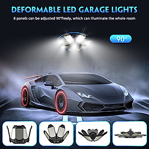 LED Garage Light,260W 26000LM 6500K Deformable LED Garage Ceiling Light with 8+1 Adjustable Panels Commercia Bay Light for E26/E27 Screw Socket,Basement,Barn,Workshop,Attic (1Pack & 8+1Panels)