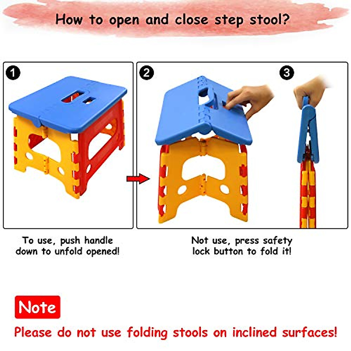 Kids Folding Step Stool for Toddlers Bathroom Sink – Safety Lock to Stable（1 Pack = Red+Blue）