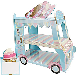 YONDMMIY 3 Tier Cupcake Stand Ice Cream Van Stand Cars Display Stand Bus Cupcake Cake Stand Truck Paper Cupcake Holder for Kids Birthday Party Decorations