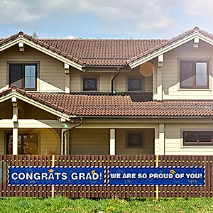 Whaline 2 Pack Congrats Grad Banner Graduation Hanging Banners Graduation Photo Booth Backdrop Decor with Delicate Patterns for Commencement Ceremony, Graduation Party Supplies (Blue)